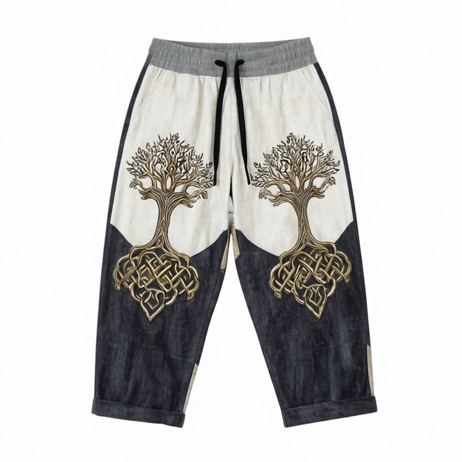 BOOMNY Mens Baggy Linen Pants Wide Leg Viking Pants for Men Loose Fit ...