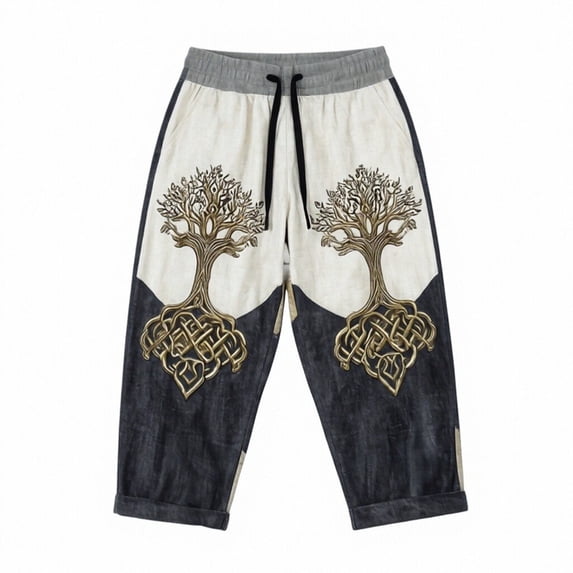 BOOMNY Mens Baggy Linen Pants Wide Leg Viking Pants for Men Loose Fit ...