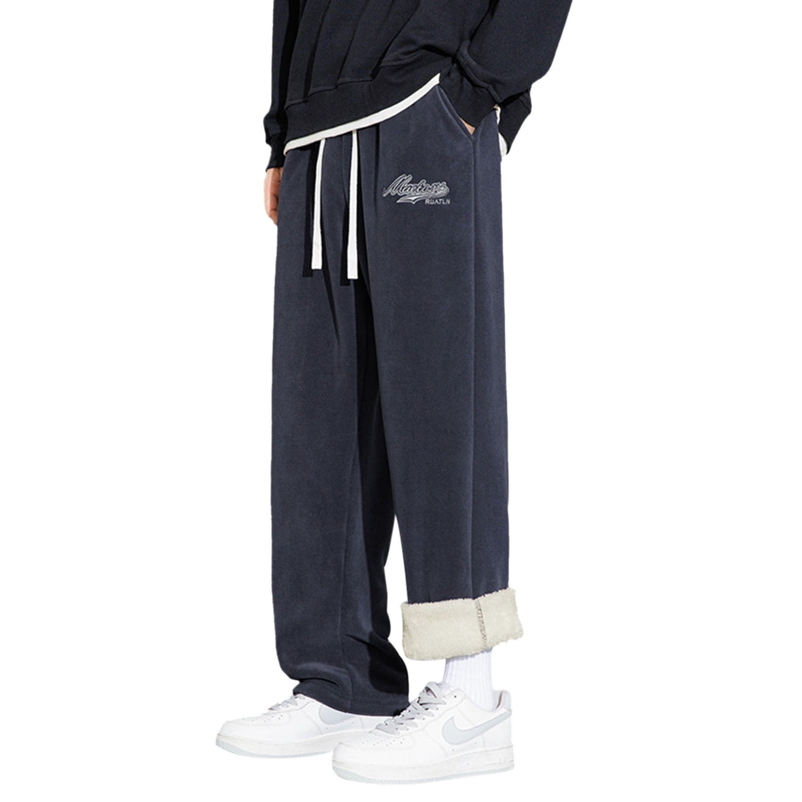 BOOMNY Mens Baggy Pants Letter Graphic Fleece Lined Sweatpants for Men ...