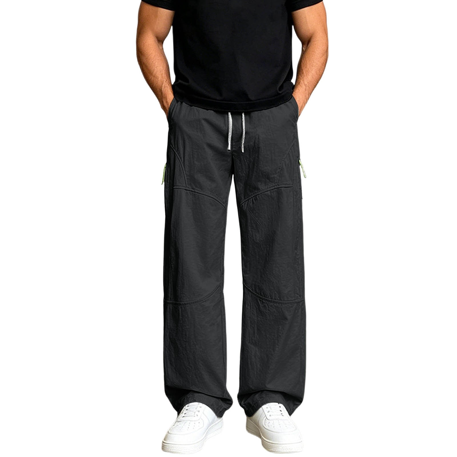 BOOMNY Mens Baggy Pants Wide Leg Pants for Men Loose Fit Elastic Waist ...