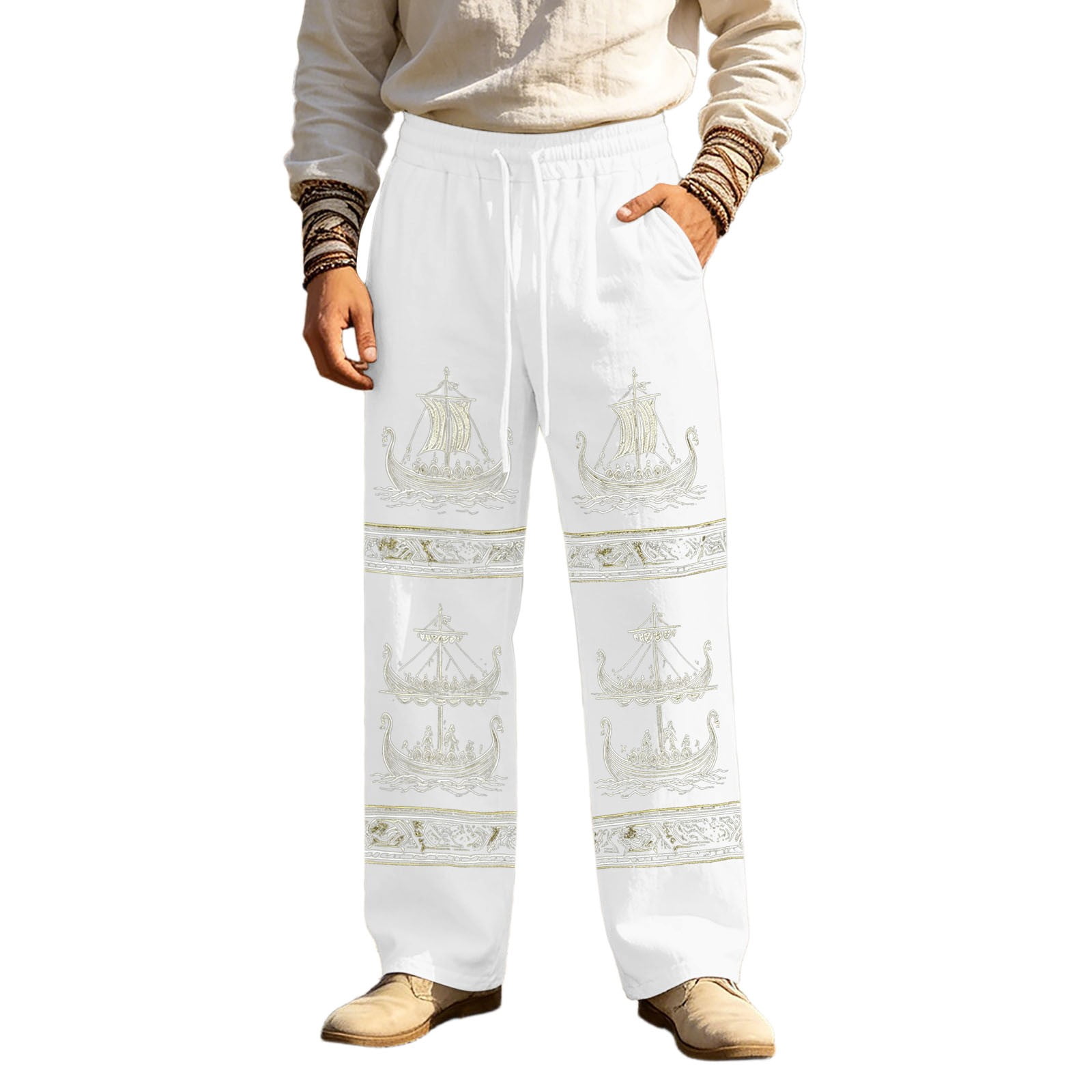 BOOMNY Mens Baggy Pants Wide Leg Pants for Men Loose Fit Elastic Waist ...
