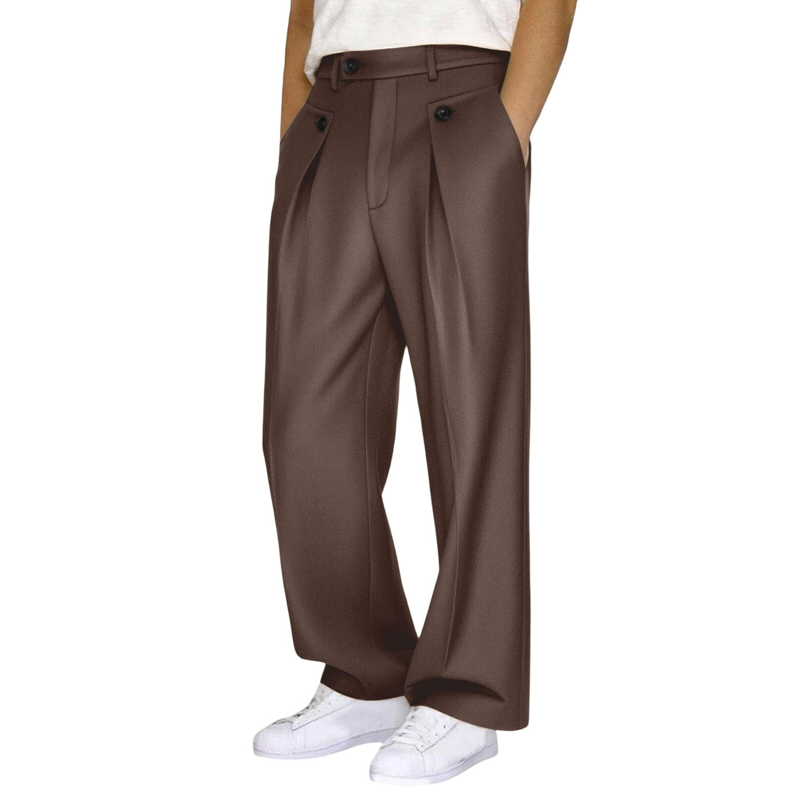 BOOMNY Mens Baggy Suit Pants Wide Leg Dress Pants for Men Elastic Waist ...