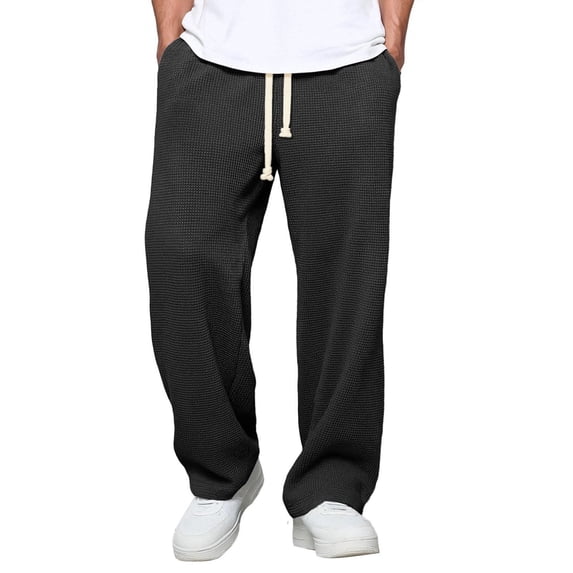 BOOMNY Mens Baggy Waffle Pants Wide Leg Pants for Men Loose Fit Elastic ...