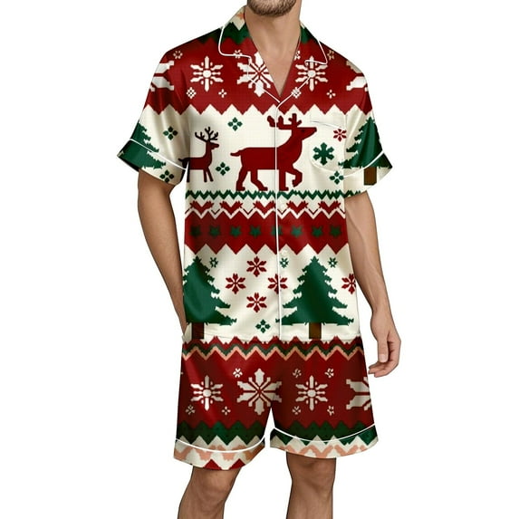 BOOMNY Mens Christmas Pajama Sets 2 Peice Pjs Set for Men Short Sleeve ...