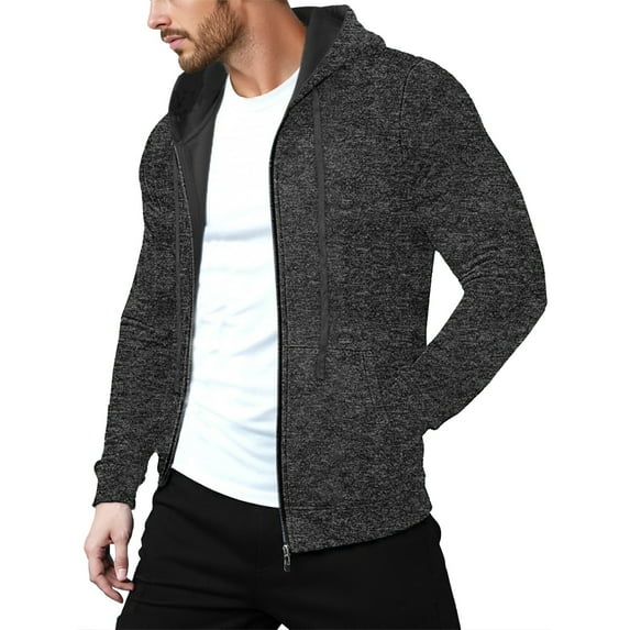 BOOMNY Mens Hoodies Long Sleeve Hoodie for Men Solid Color Jacquard Zip ...