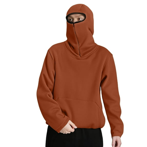 BOOMNY Mens Hoodies Long Sleeve Hoodie for Men Solid Color Mask Design ...