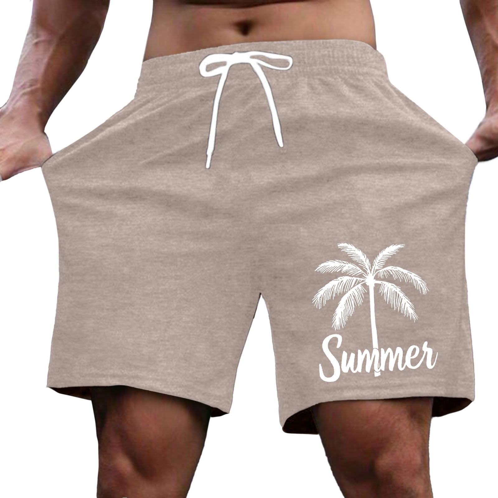 BOOMNY Mens Shorts Casual Hawaiian Coconut Tree Printed Elastic Waist ...
