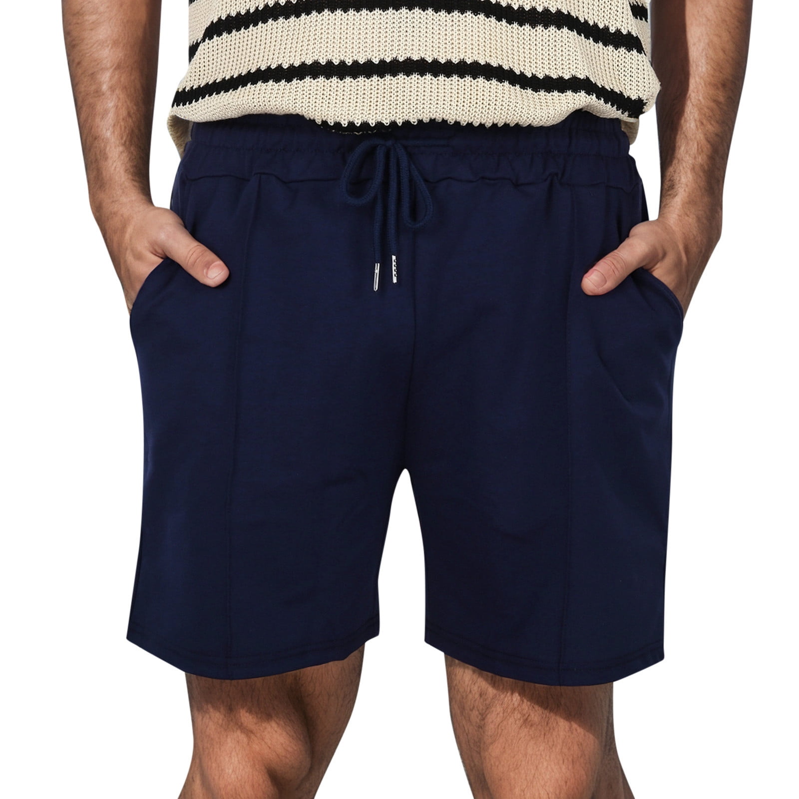 BOOMNY Mens Shorts Solid Color Elastic Waist Drawstring Sports Shorts ...