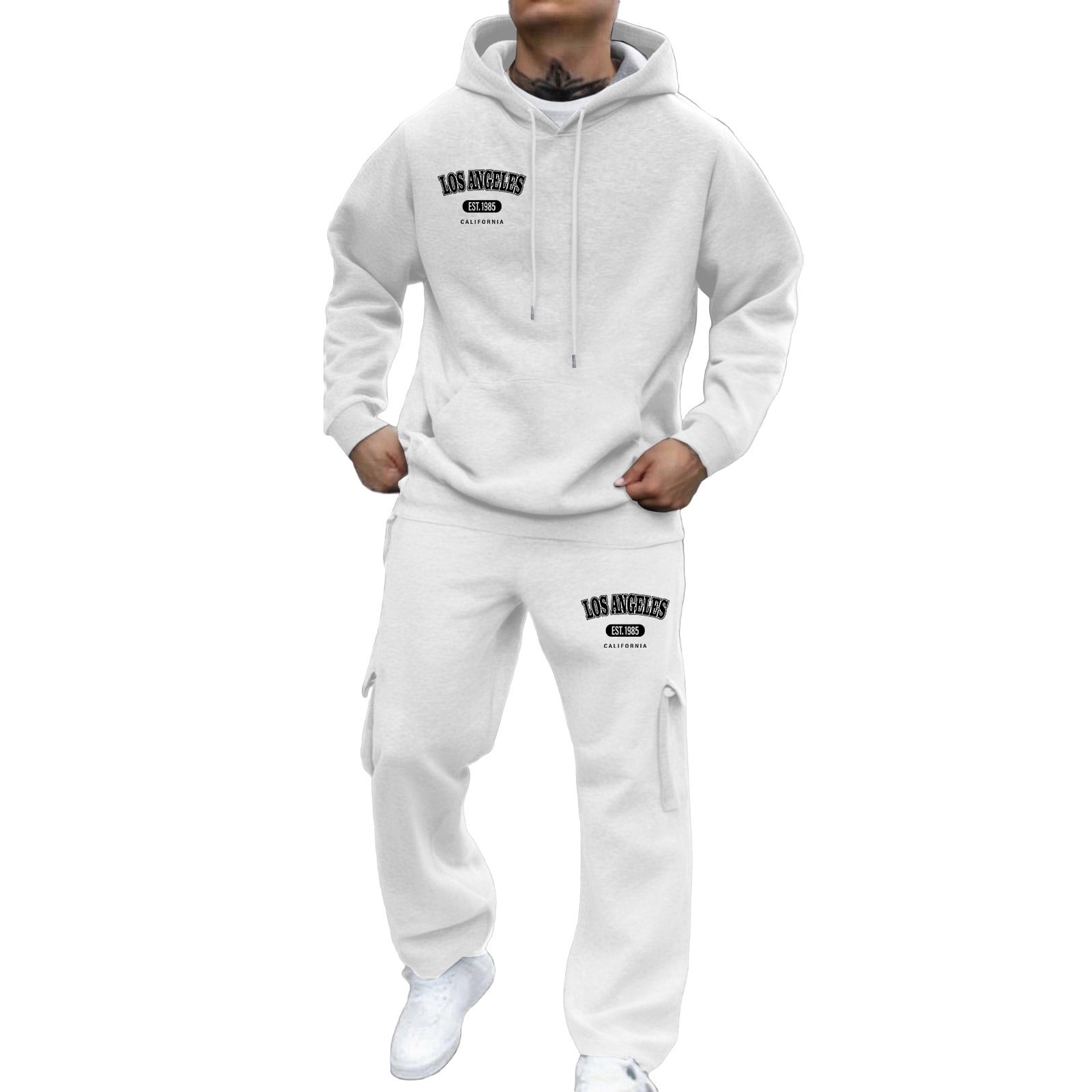 BOOMNY Mens Track Suits Letter Graphic Hoodies Baggy Sweatpants 2Pcs ...