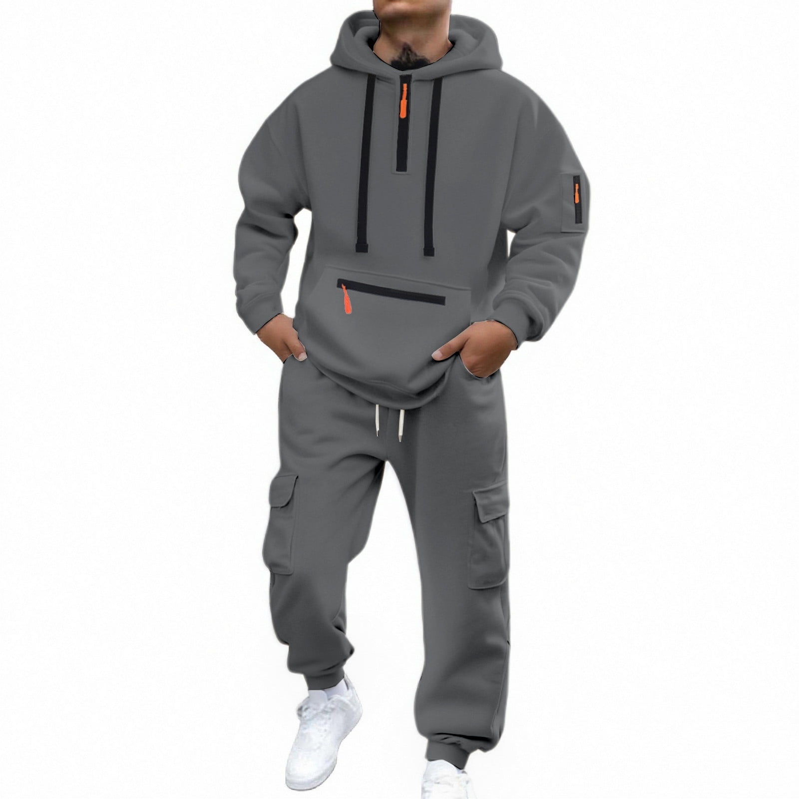 BOOMNY Mens Track Suits Solid Color Lined Hoodies Baggy Pants 2Pcs Gym ...