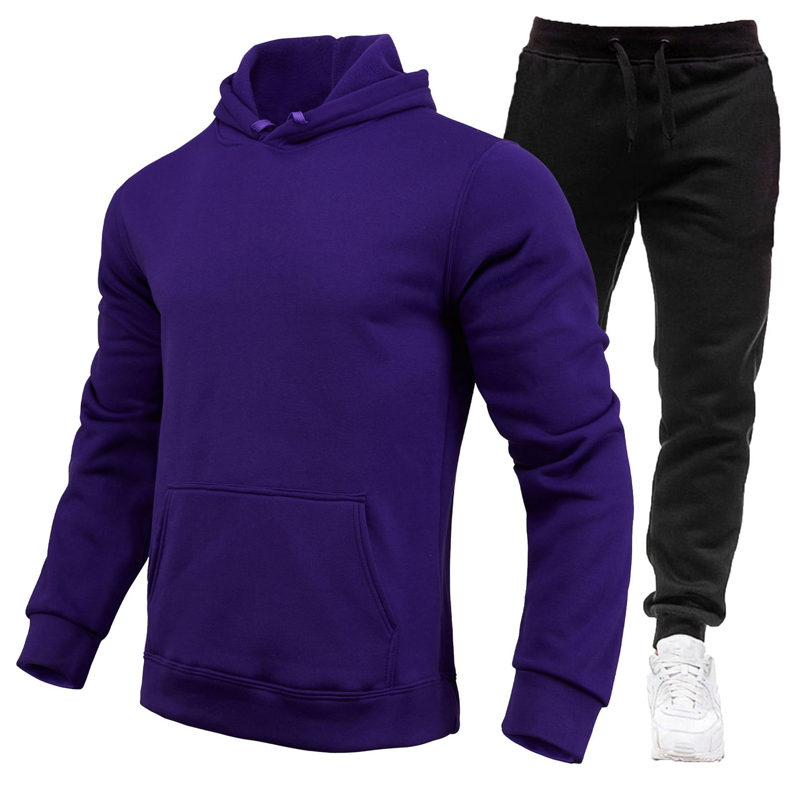 BOOMNY Mens Track Suits Solid Color Hoodies Sweatpants 2Pcs Gym Sweat ...