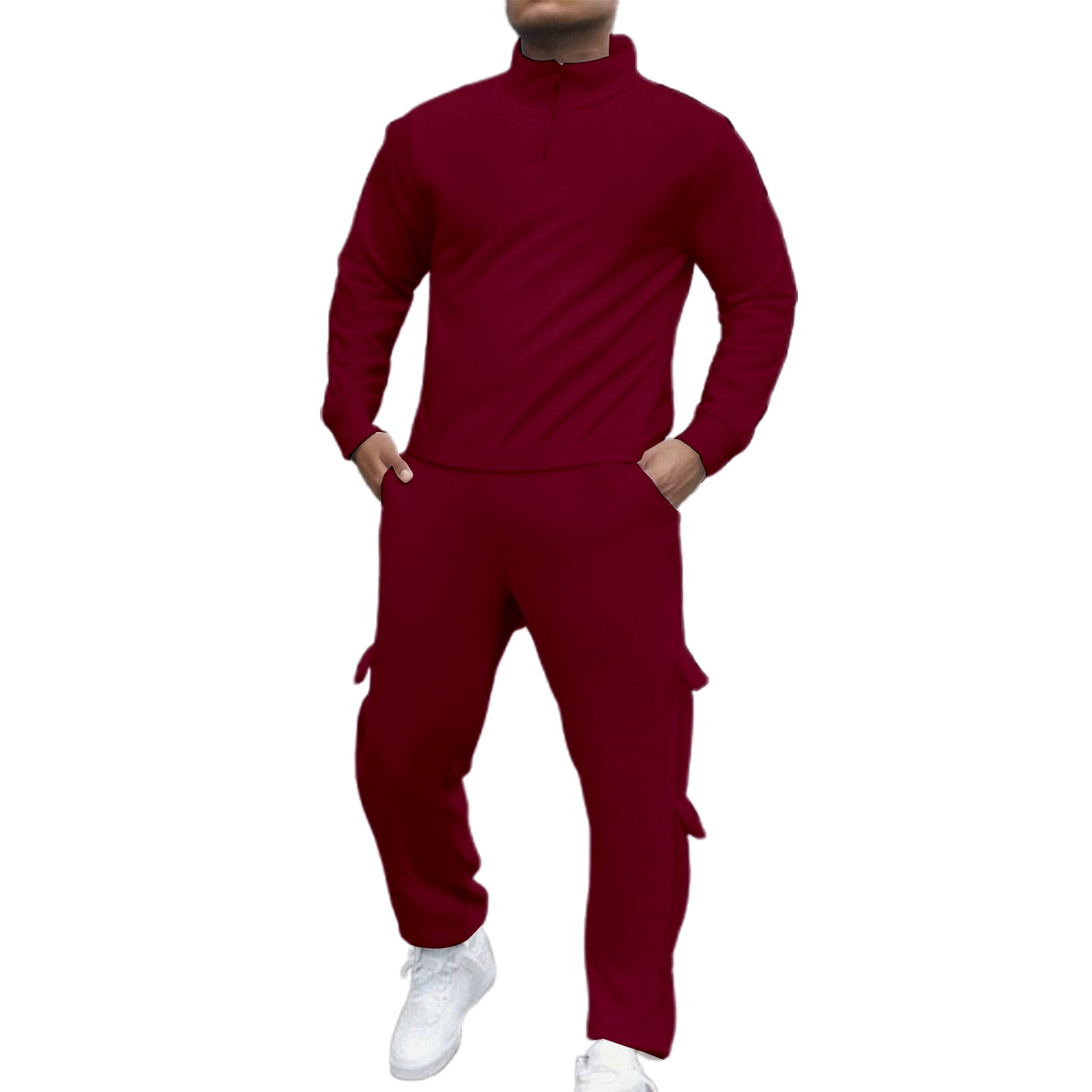 BOOMNY Mens Track Suits Solid Color Sweatshirts Baggy Pants 2Pcs Gym ...