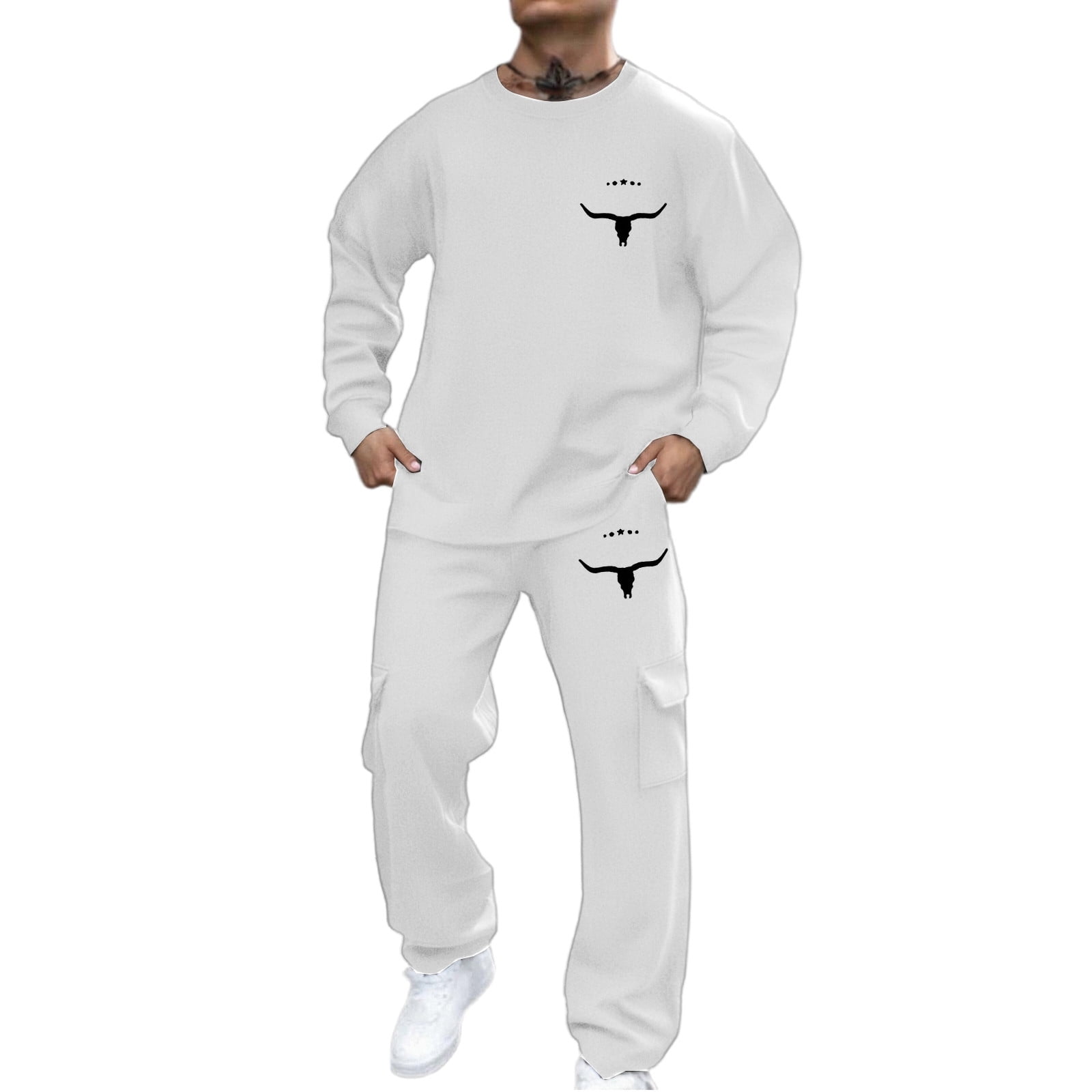 BOOMNY Mens Tracksuits Casual Graphic Sweatshirts Baggy Pants 2Pcs Gym ...