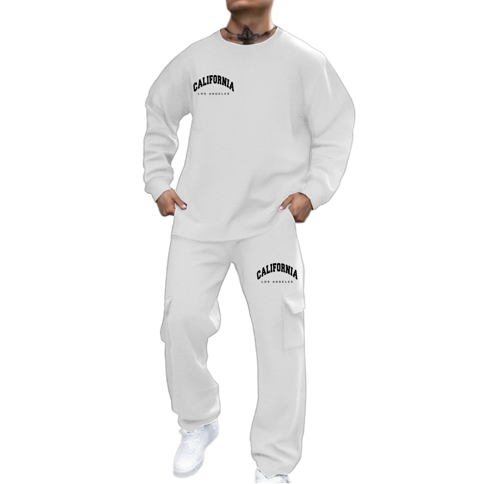 BOOMNY Mens Tracksuits Letter Graphic Sweatshirts Pants 2Pcs Gym Sweat ...