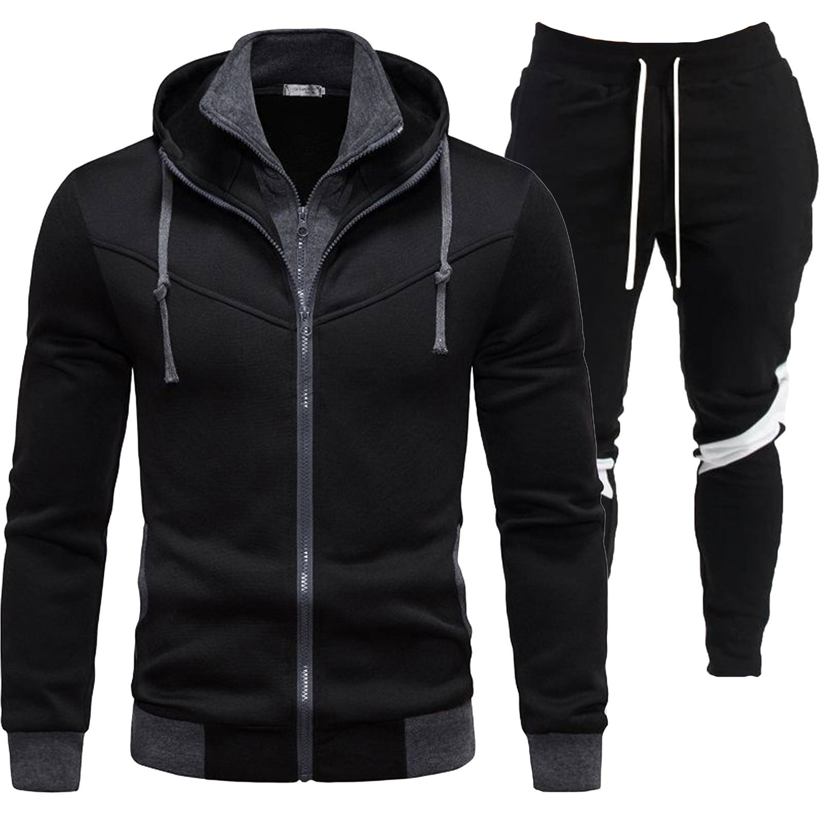 BOOMNY Mens Tracksuits Solid Color Cardigan Hoodies Sweatpants 2Pcs Gym ...