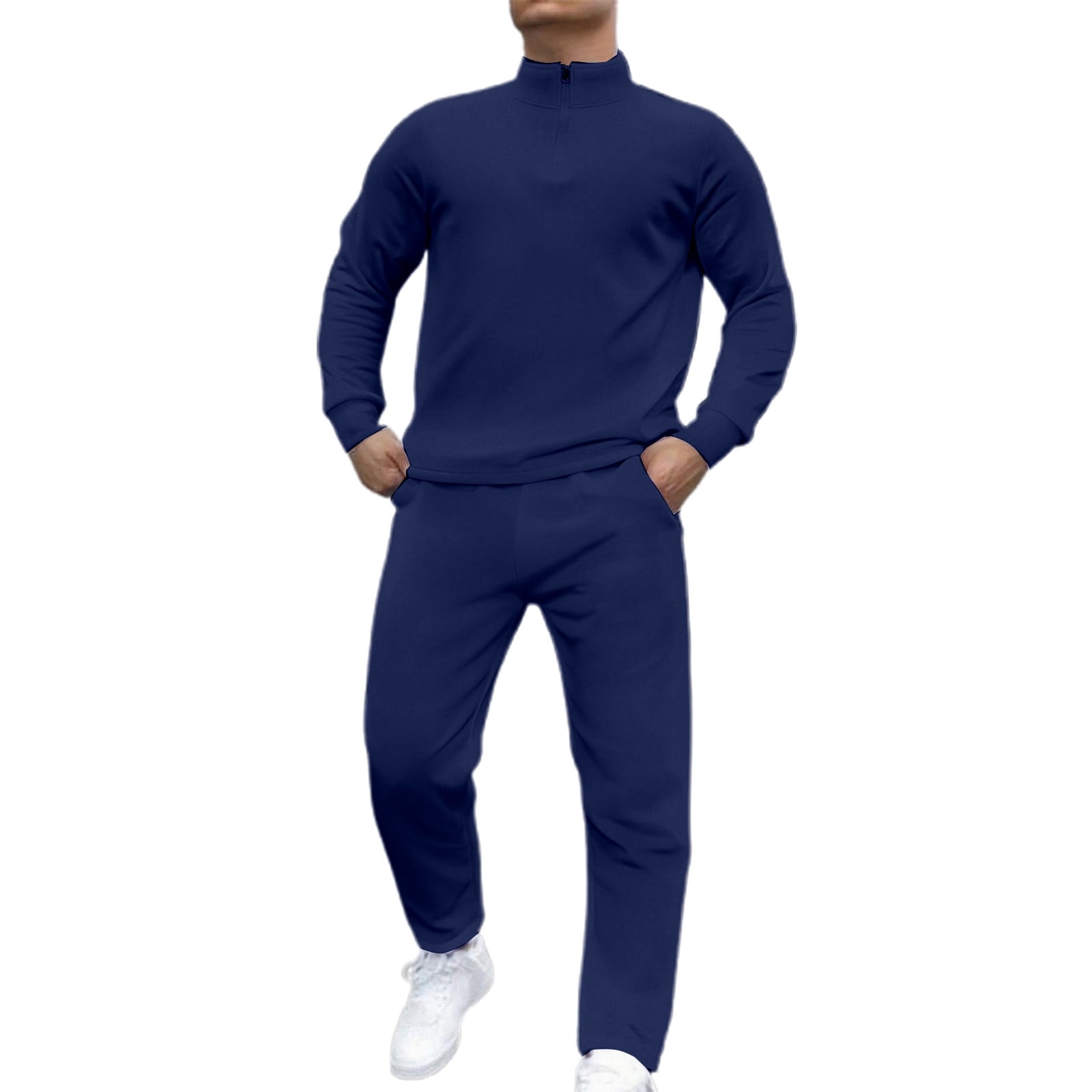 BOOMNY Mens Tracksuits Solid Color Sweatshirts Baggy Pants 2Pcs Gym ...
