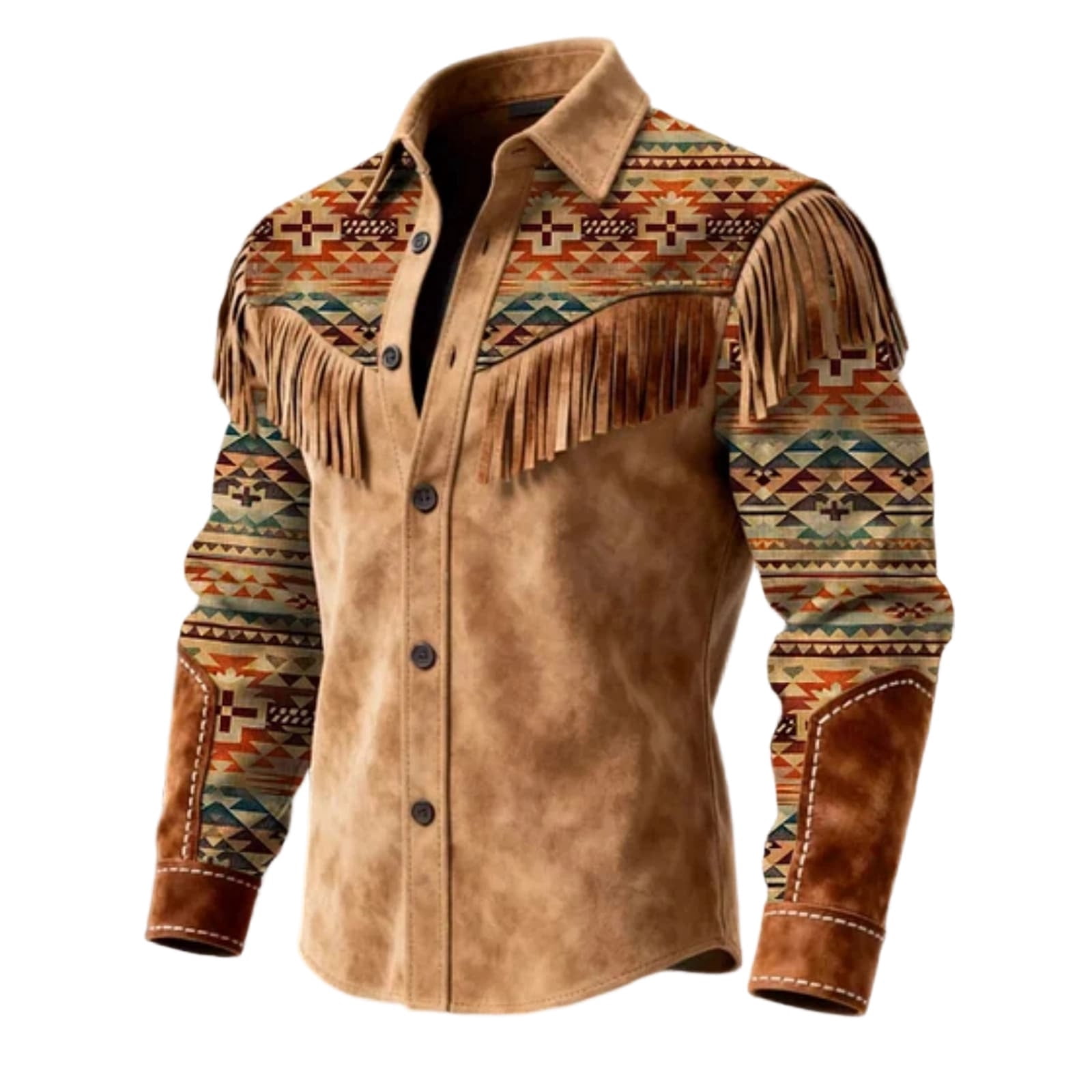 CONZONE Mens Western Cowboy Buttons Down Shirts Long Sleeve Tassel ...