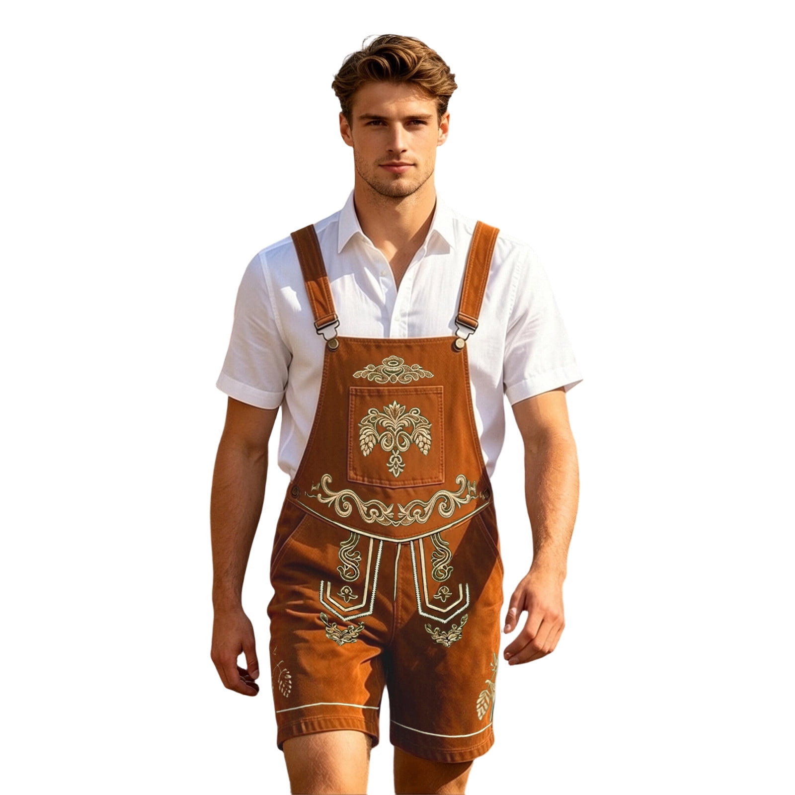 BOOMNY Oktoberfest Mens Short Bib Overalls Wide Leg Jumpsuits for Men ...