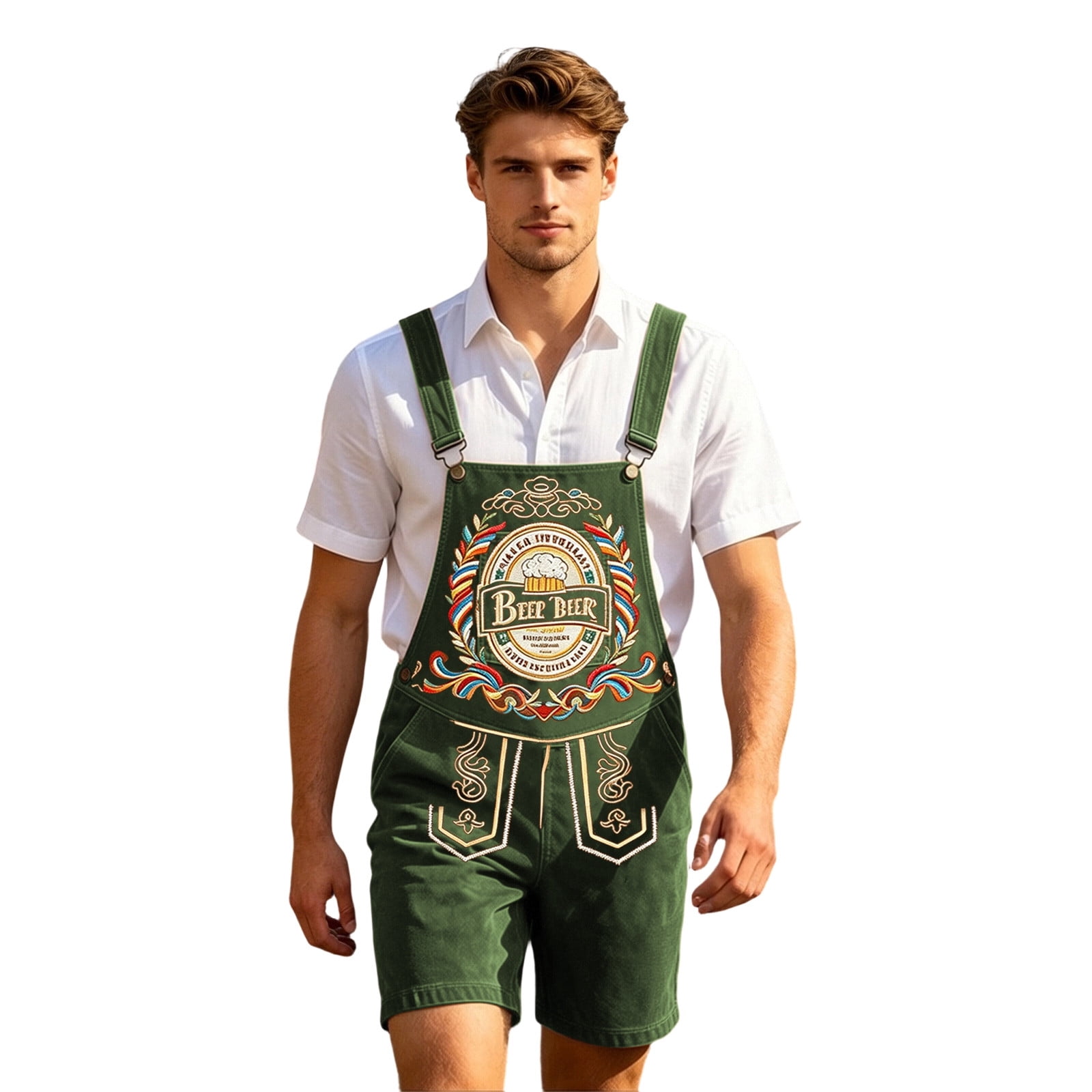 BOOMNY Oktoberfest Mens Short Bib Overalls Wide Leg Jumpsuits for Men ...