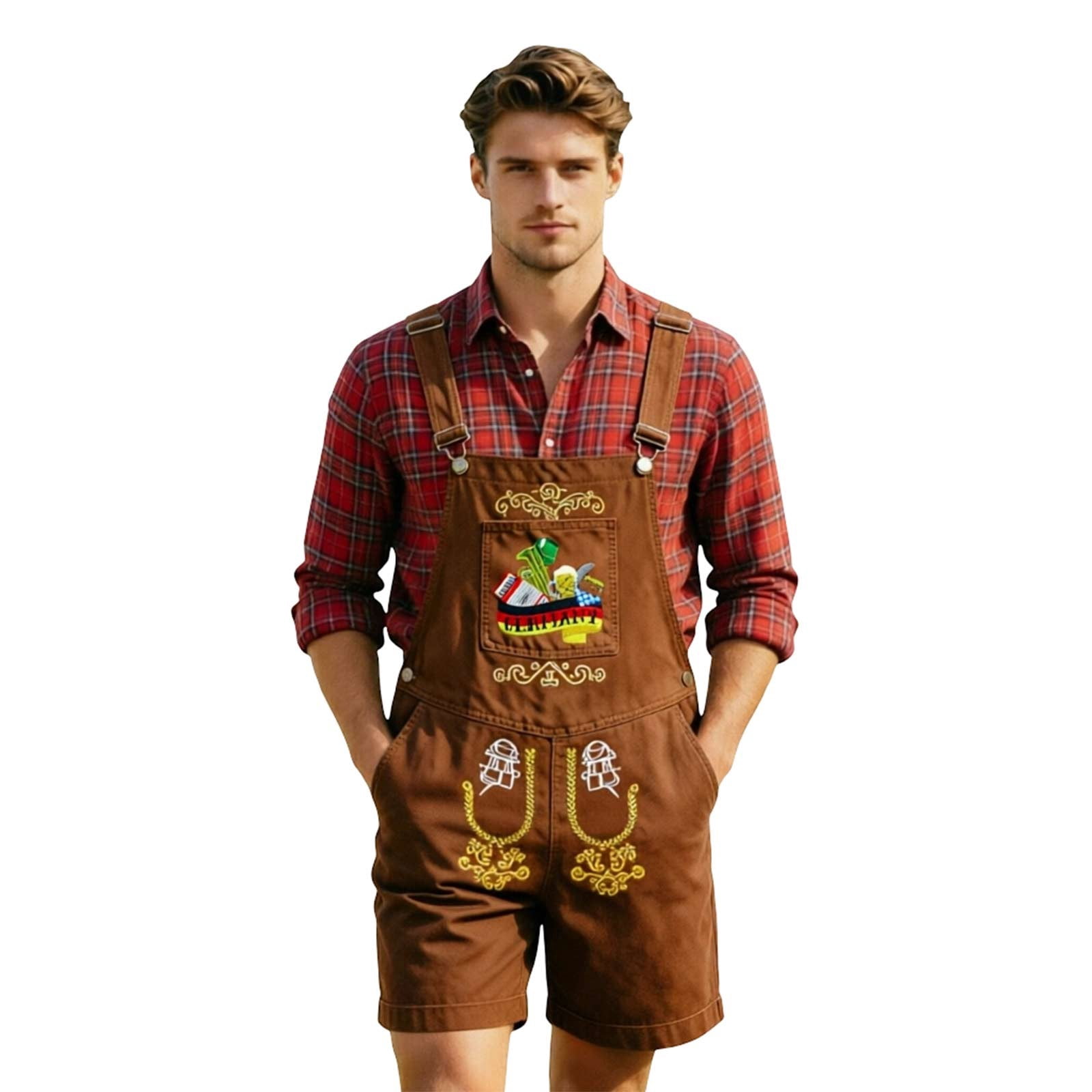 BOOMNY Oktoberfest Mens Short Bib Overalls Wide Leg Short Jumpsuits for ...