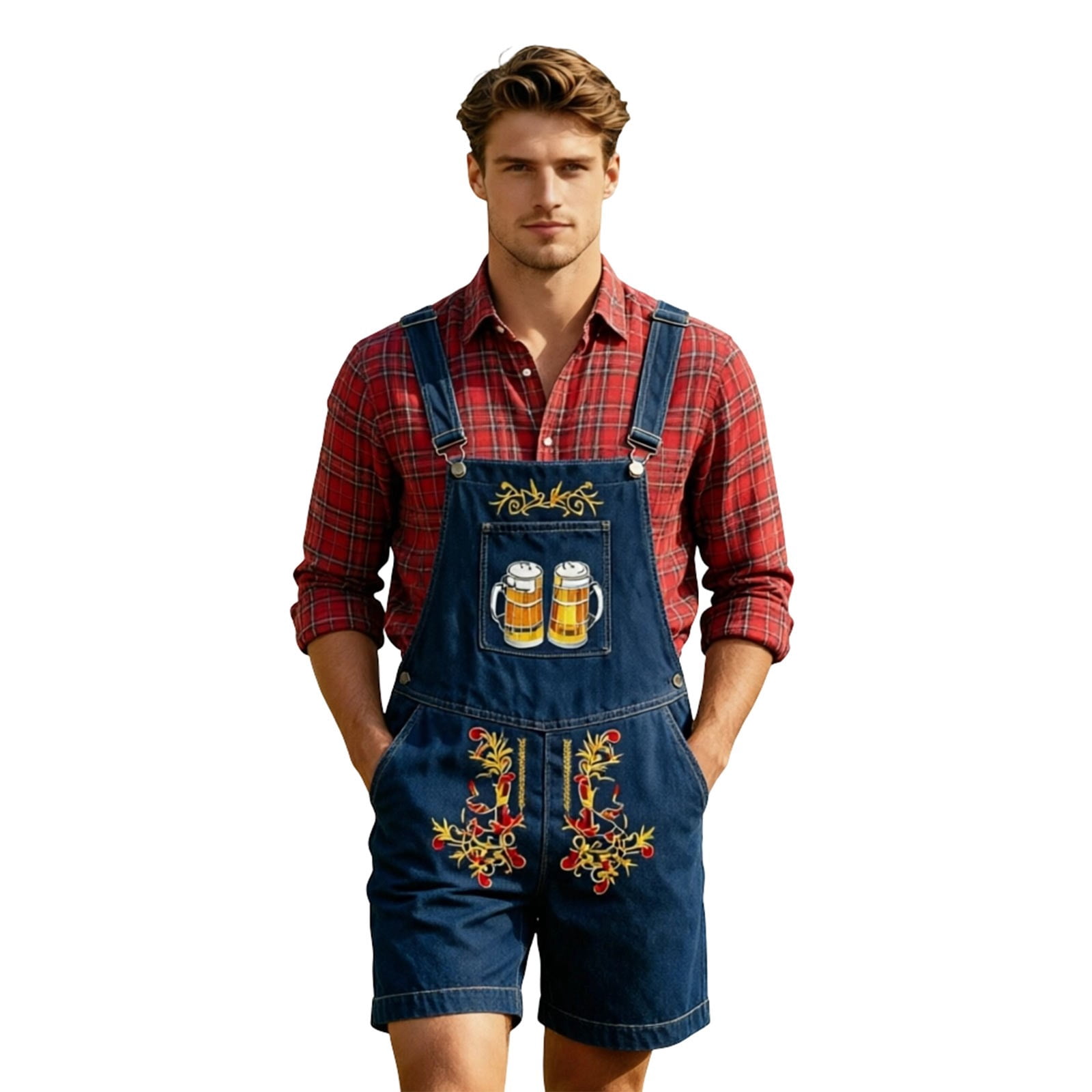 BOOMNY Oktoberfest Mens Short Bib Overalls Wide Leg Short Jumpsuits for ...