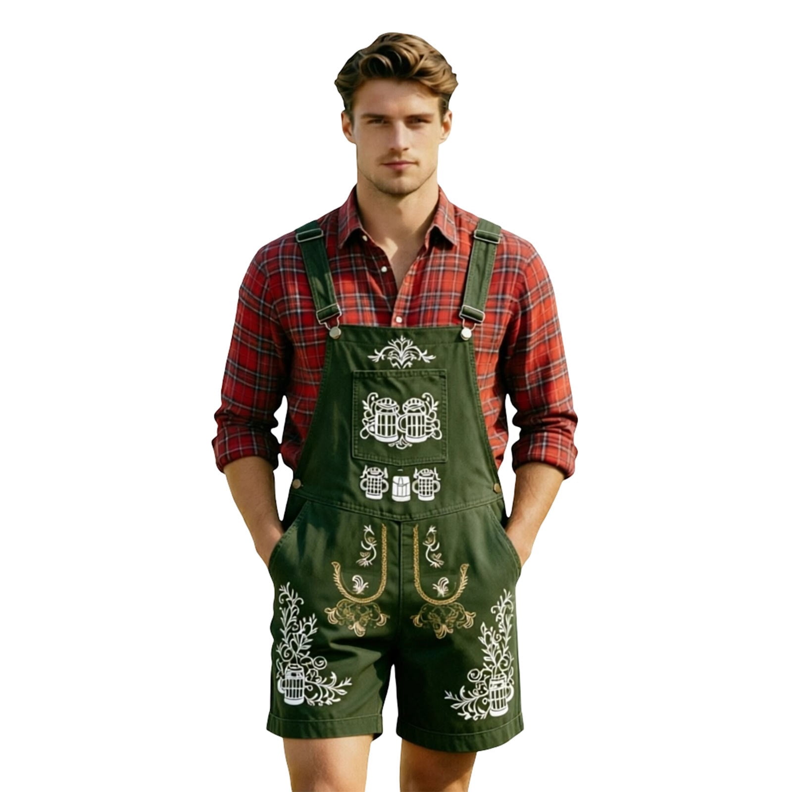 BOOMNY Oktoberfest Mens Short Bib Overalls Wide Leg Short Jumpsuits for ...