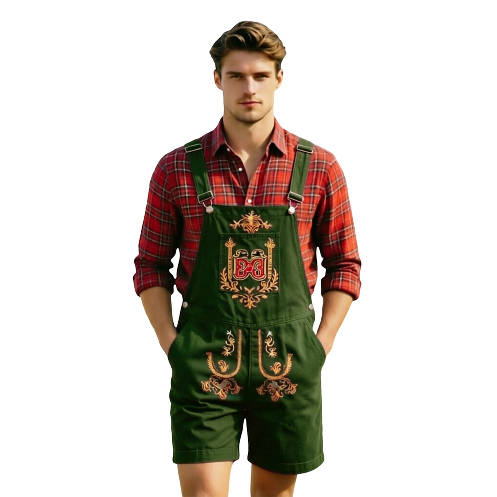 BOOMNY Oktoberfest Mens Short Bib Overalls Wide Leg Short Jumpsuits for ...