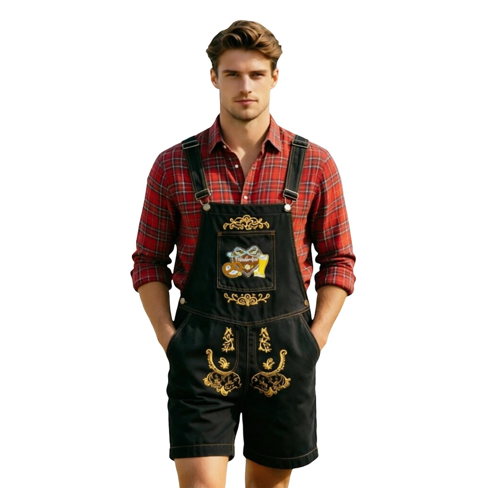 BOOMNY Oktoberfest Mens Short Bib Overalls Wide Leg Short Jumpsuits for ...