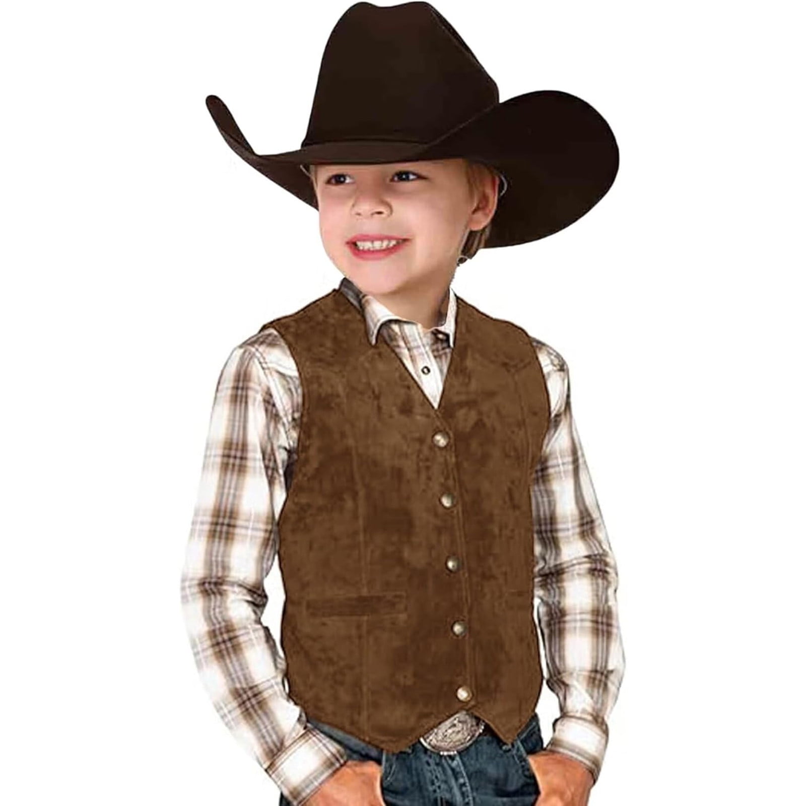 BOOMNY Halloween Retro Boys CowBoys Vest Suede Leather Style V Neck ...