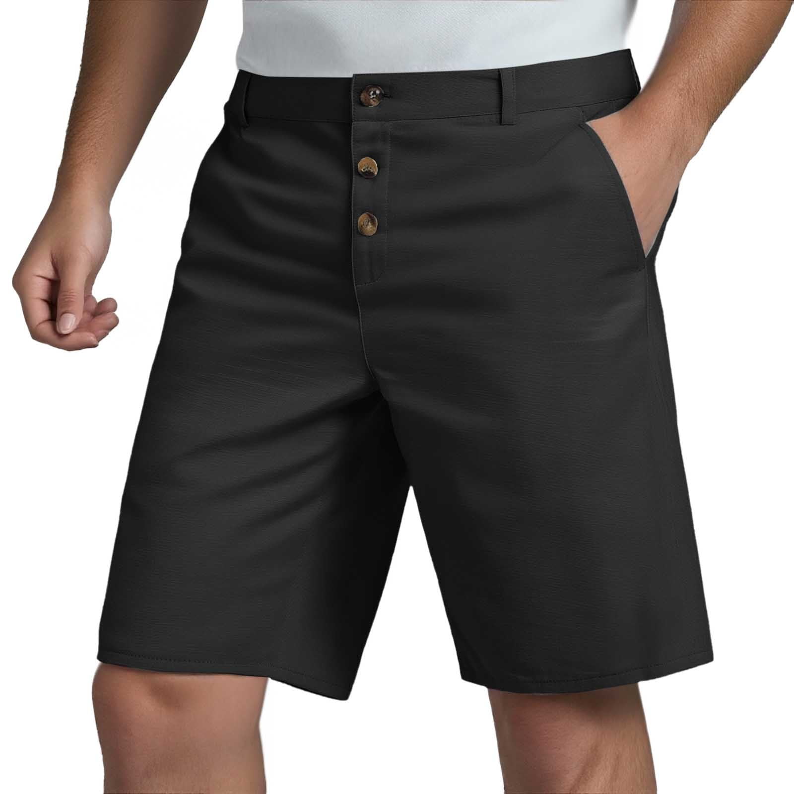 BOOMNY Shorts For Men Solid Color Buttons Linen Shorts For Man Soft ...