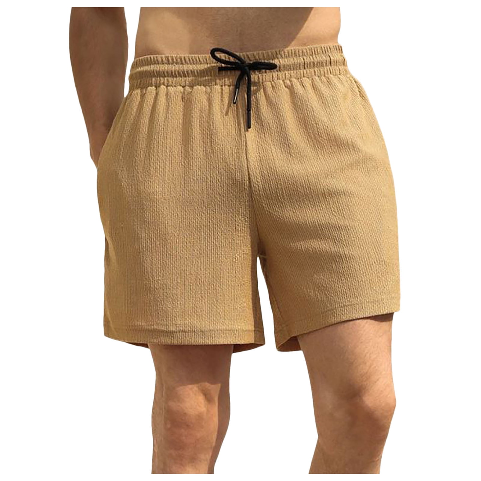 BOOMNY Shorts For Men Solid Color Elastic Waist Drawstring Double Lined ...