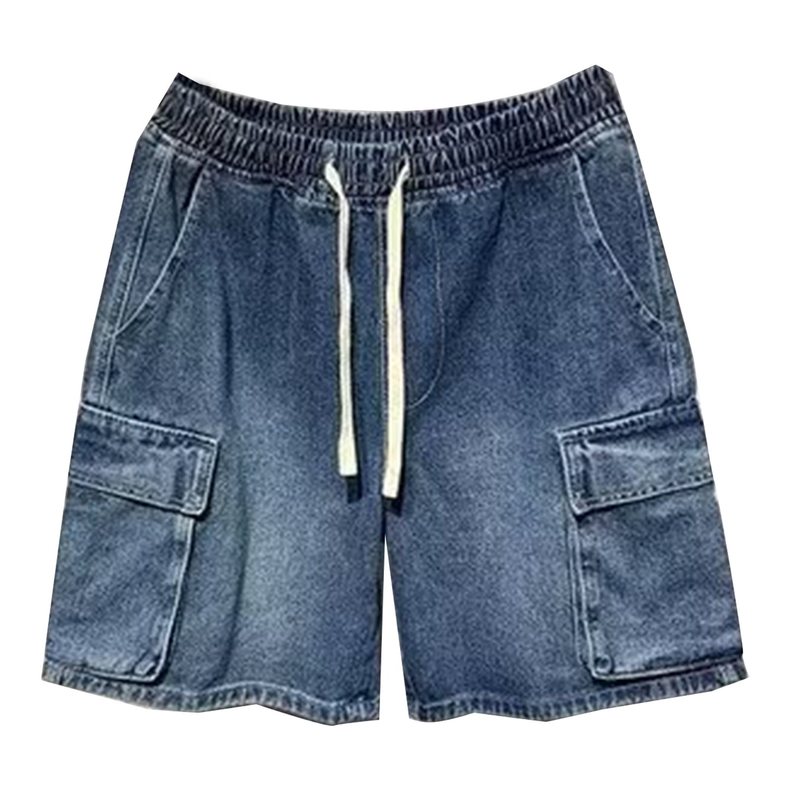 BOOMNY Shorts For Men Solid Color Elastic Waist Drawstring Short Jeans ...
