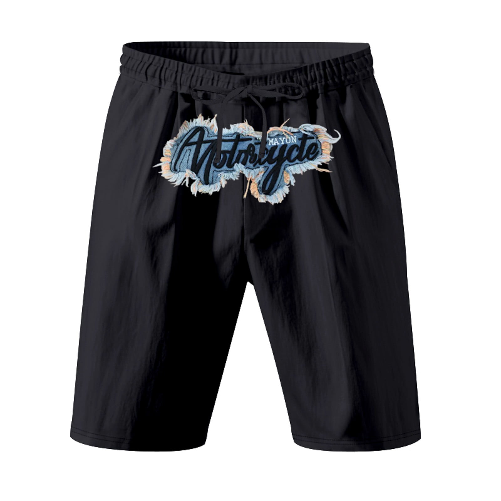 BOOMNY Shorts For Men Casual Letter Embroidery Elastic Waist Drawstring ...