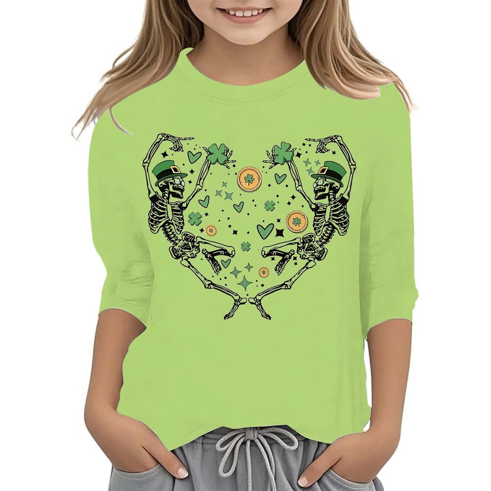 BOOMNY Summer Girls T-Shirts Three-Quarter Sleeve Crew Neck T Shirts St. Patrick'S Day Lucky ...