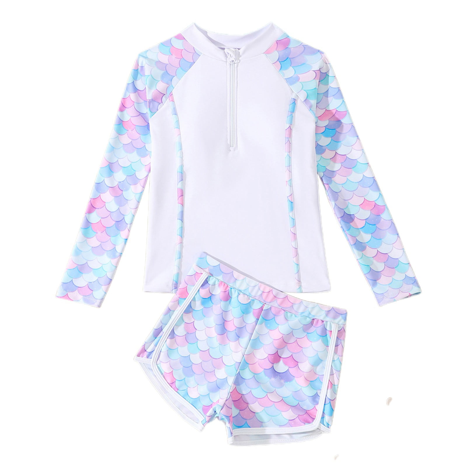 BOOMNY Swimsuit For Girls Long Sleeve Cartoon Fish Scale Printed 2 ...