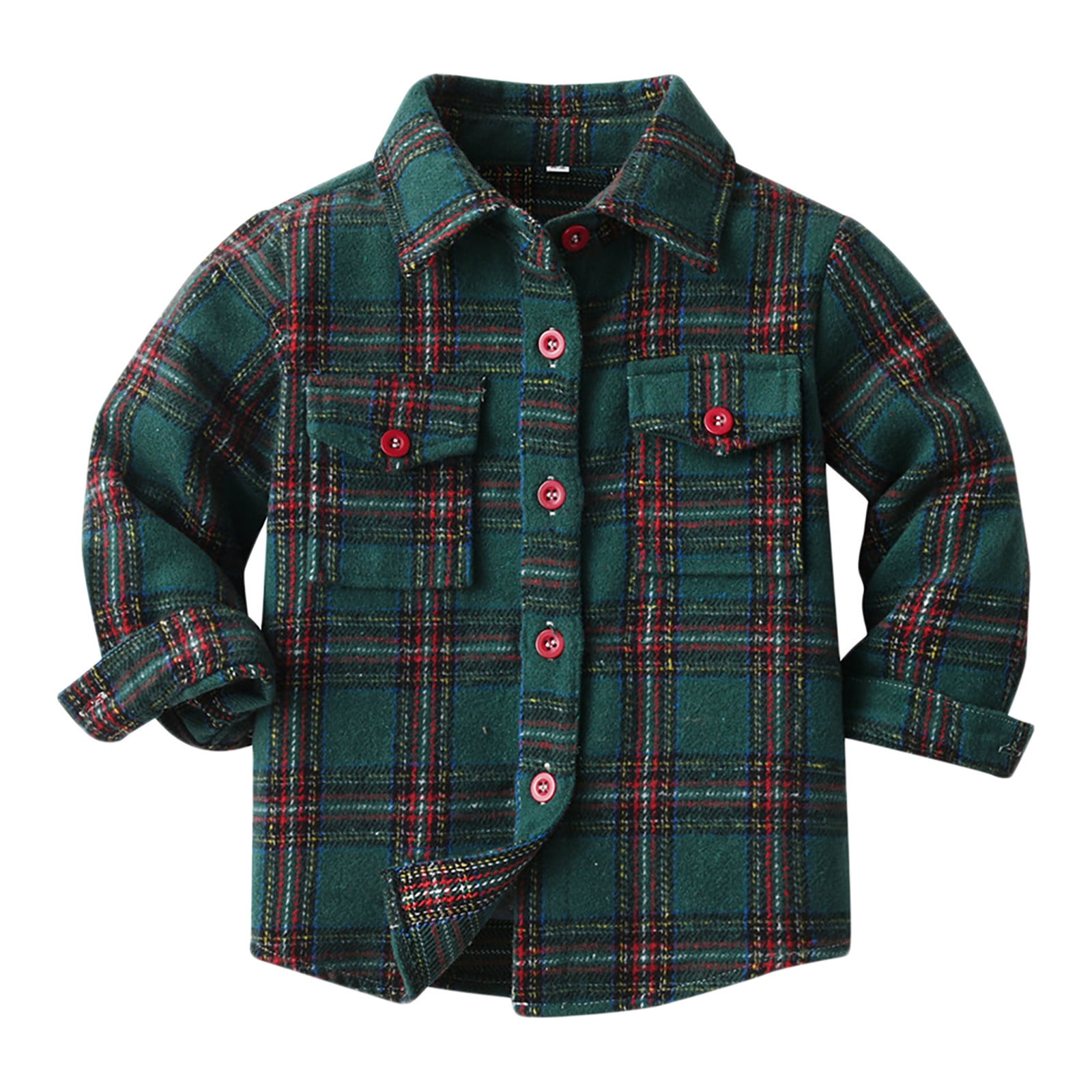 BOOMNY Toddler Baby Boys Girls Shirt Coat Jacket Plaid Long Sleeve Kids Lapel Button Tops ...