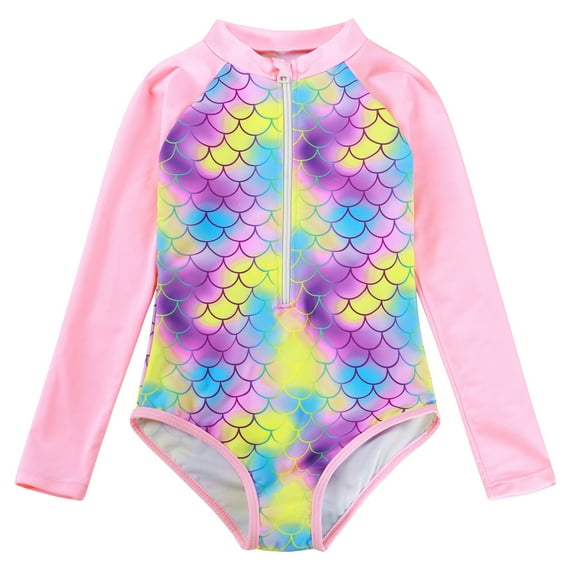 BOOMNY Toddler Baby Girls One Peice Swimsuits Long Sleeve Rash Guard ...