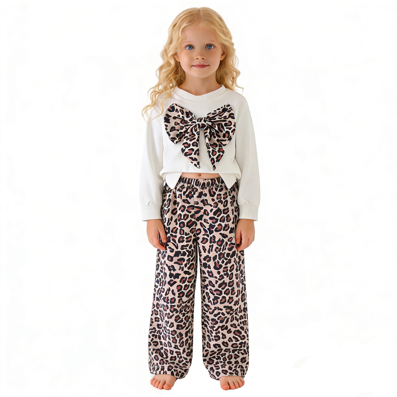 BOOMNY Toddler Baby Girls Outfit Set Long Sleeve Casual Leopard Tops ...