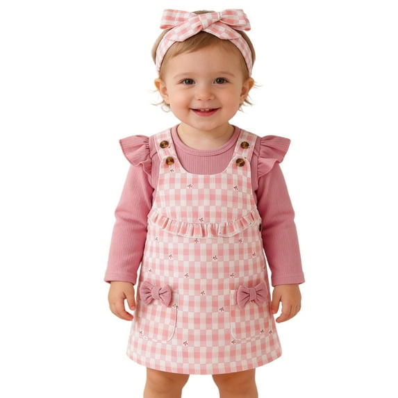 BOOMNY Toddler Baby Girls Outfit Set Long Sleeve Plaid Corduroy Tops ...