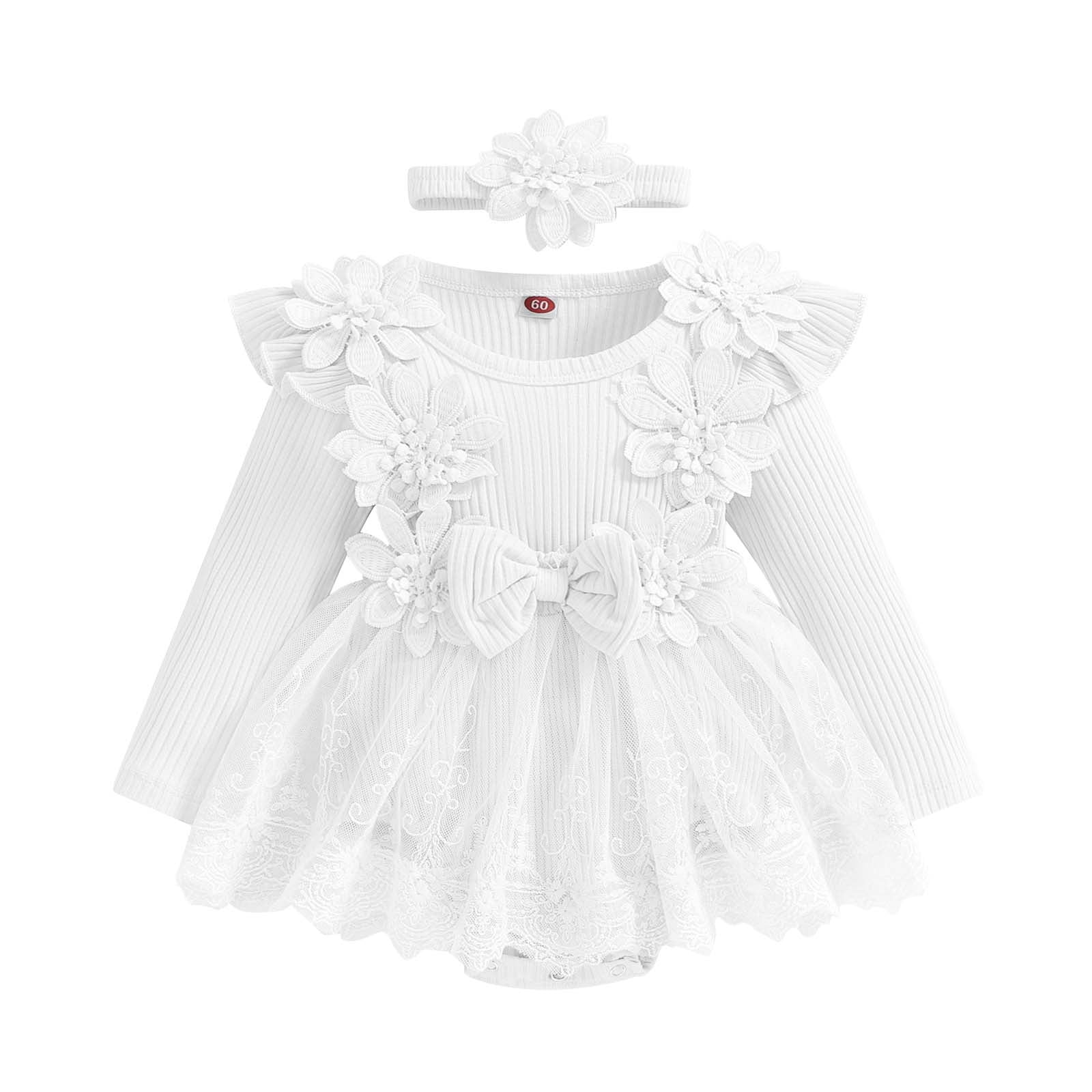 BOOMNY Toddler Baby Girls Rompers Long Sleeve Crew Neck Lace Floral ...