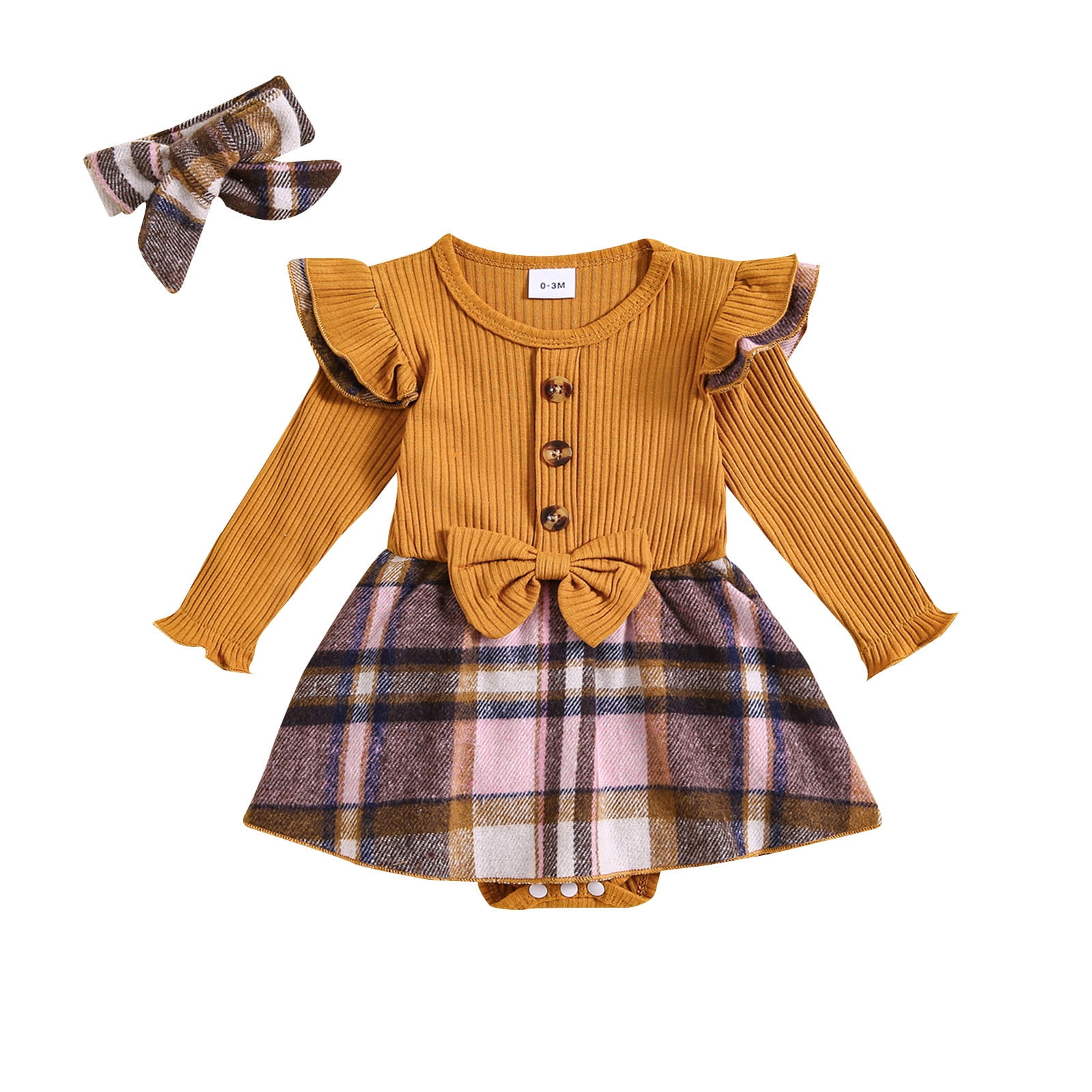 BOOMNY Toddler Baby Girls Rompers Ruffled Long Sleeve Crew Neck Casual ...