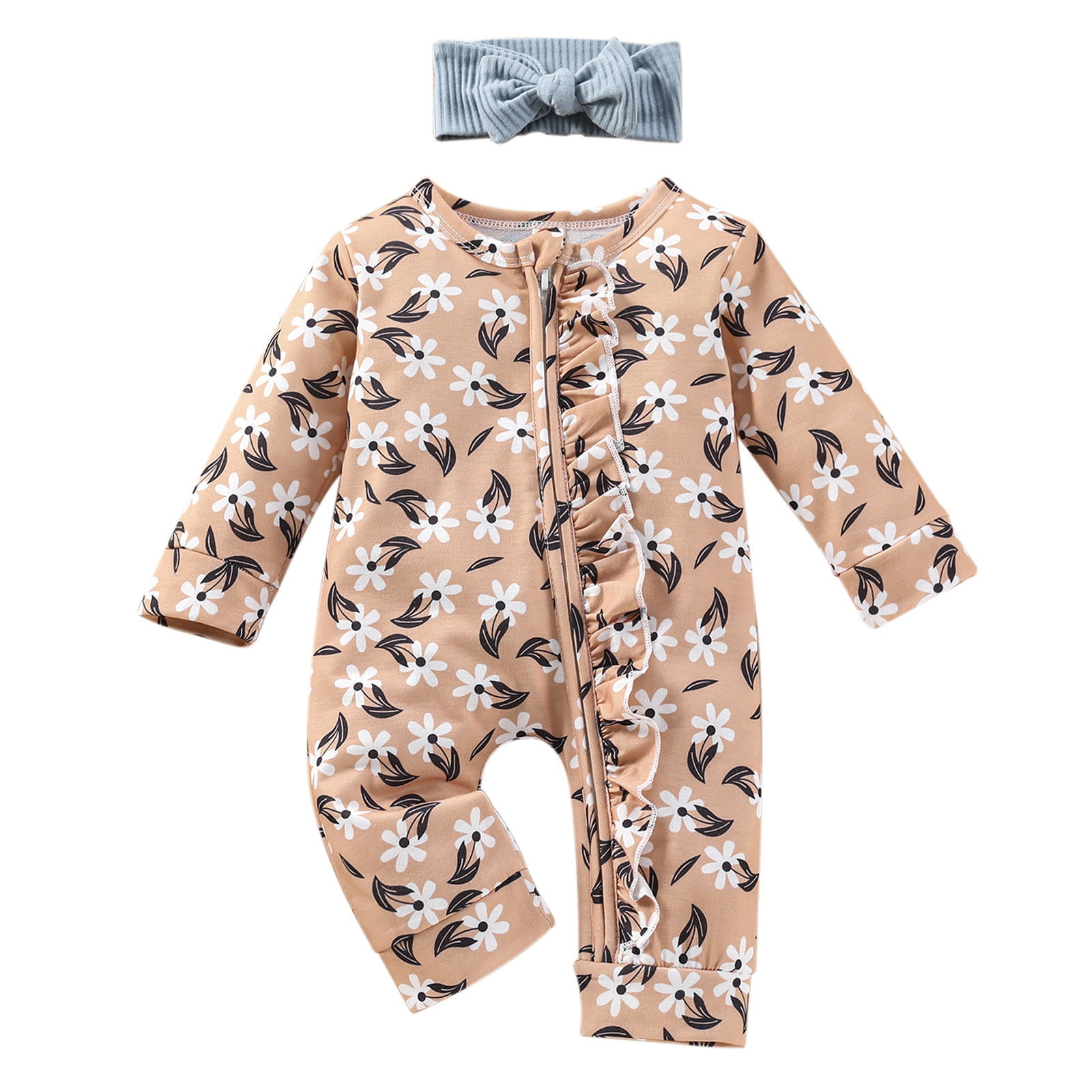 BOOMNY Toddler Baby Girls Rompers Ruffled Sleeve Crew Neck Casual ...