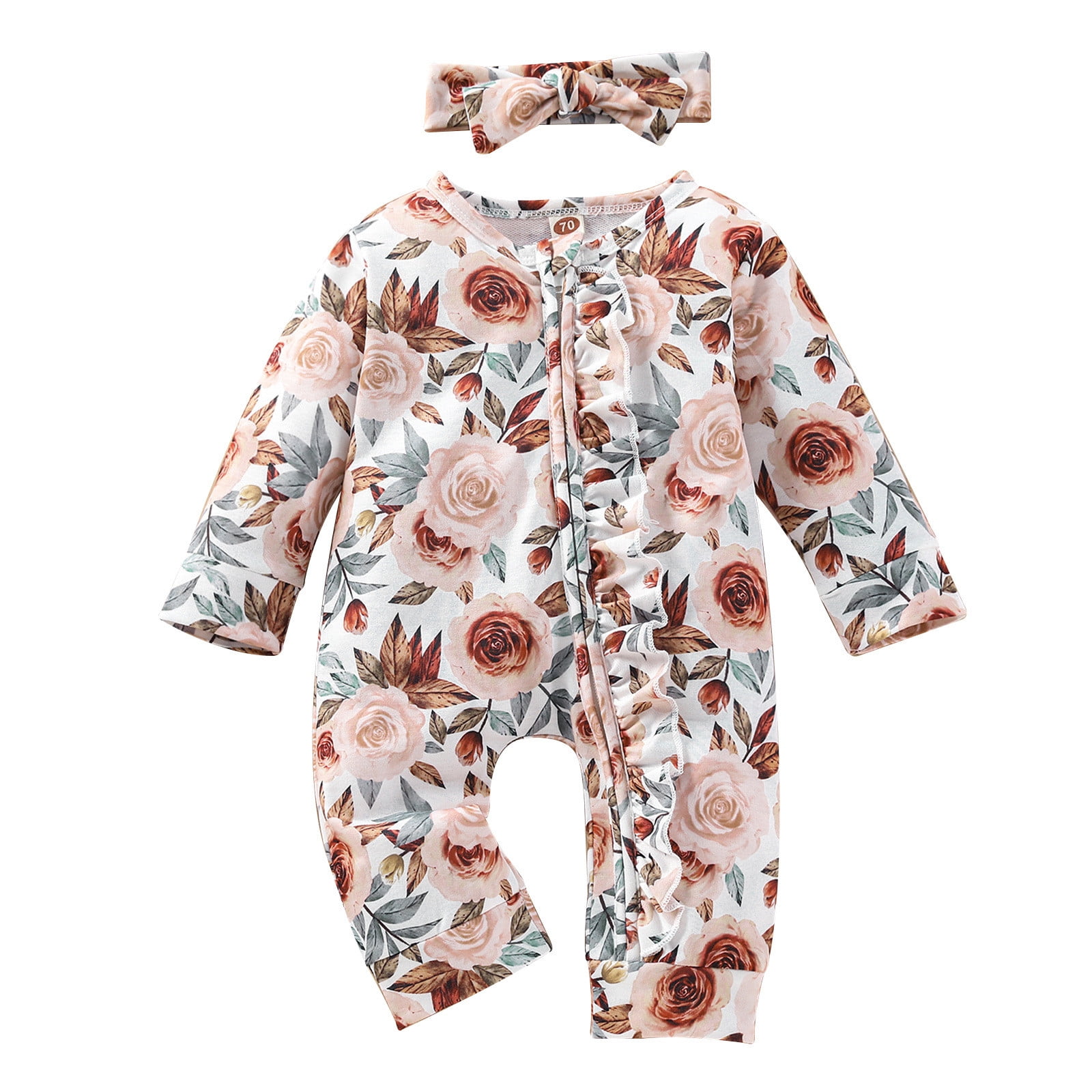 BOOMNY Toddler Baby Girls Rompers Ruffled Sleeve Crew Neck Casual ...