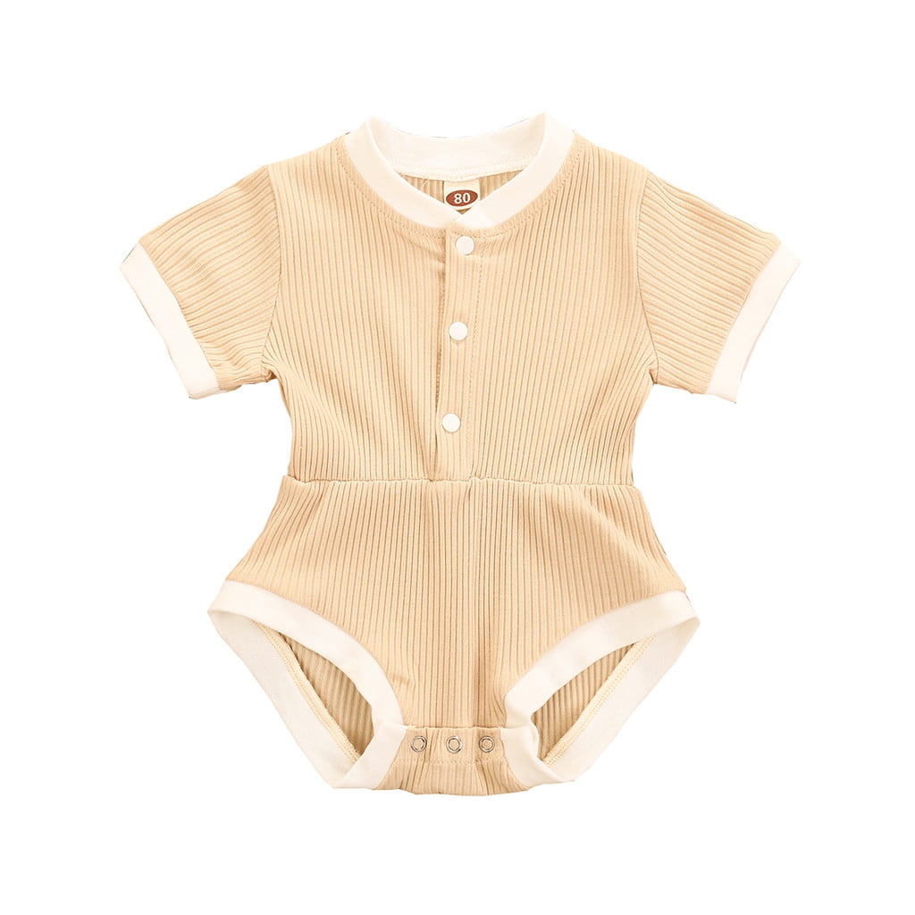 BOOMNY Toddler Baby Girls Rompers Short Sleeve Crew Neck Casual Solid ...