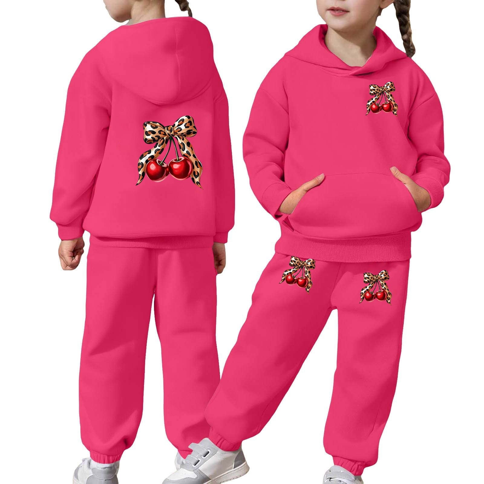 BOOMNY Toddler Baby Girls Sweatsuit Set Long Sleeve Casual Cherry ...
