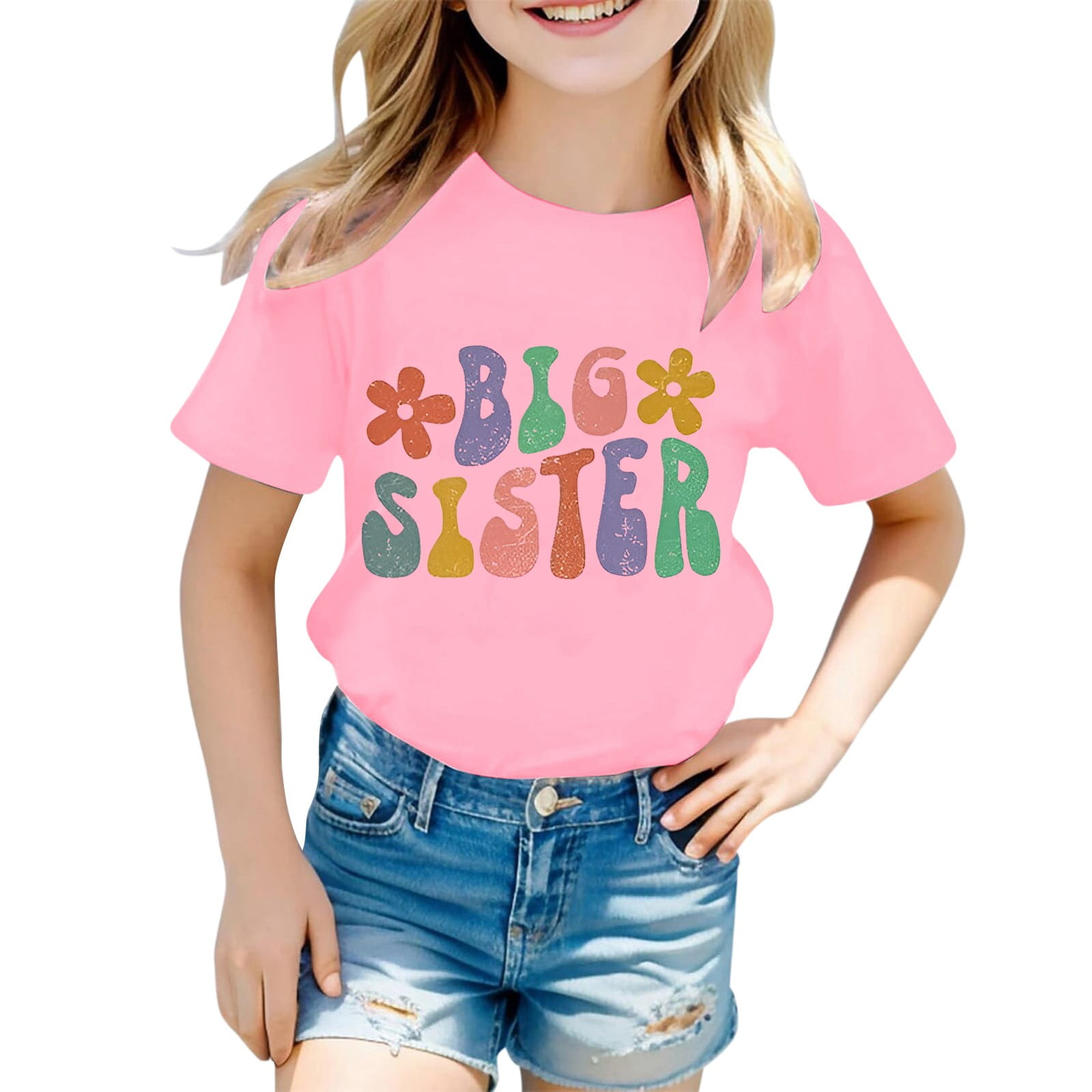 BOOMNY Toddler Baby Girls T-Shirts Short Sleeve Casual Big Sister ...