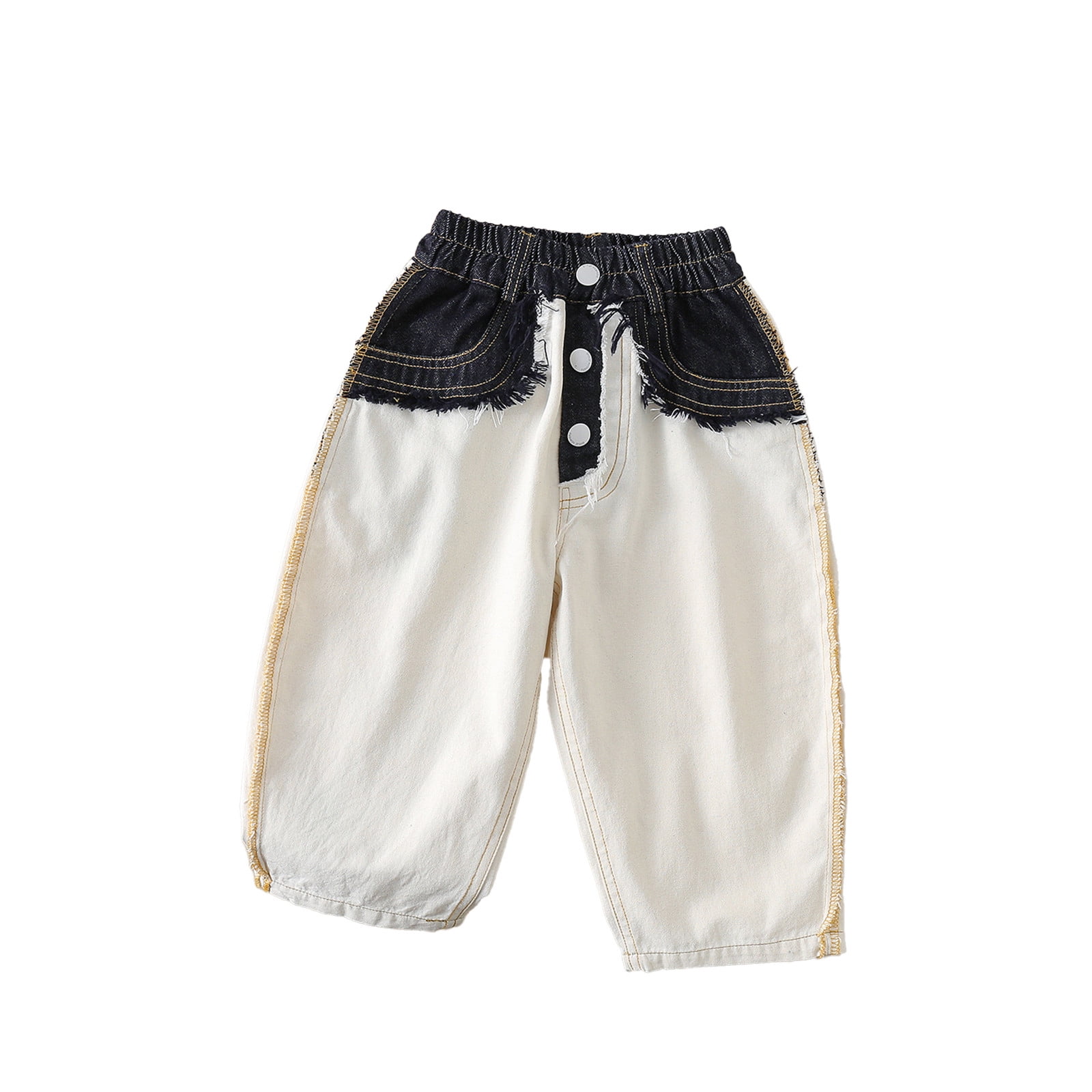 BOOMNY Toddler Boys Baggy Jeans Elastic Waist Patchwork Color Wide Leg ...
