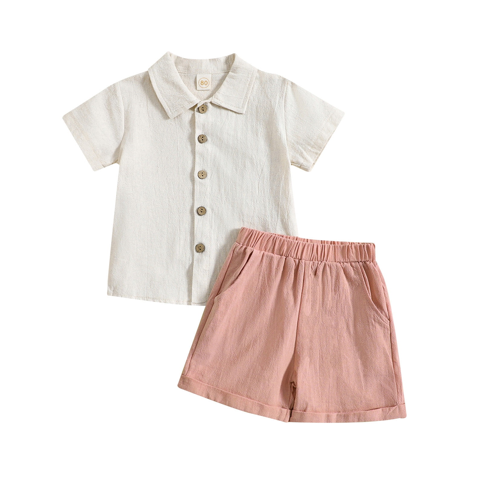 BOOMNY Toddler Boys Clothes Sets Solid Color Short Sleeve Buttons ...