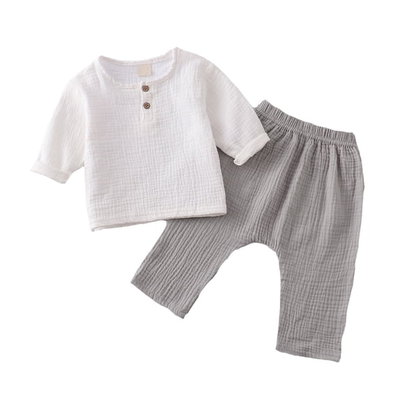 BOOMNY Toddler Boys Cotton Linen Outfits Solid Color Short Sleeve ...