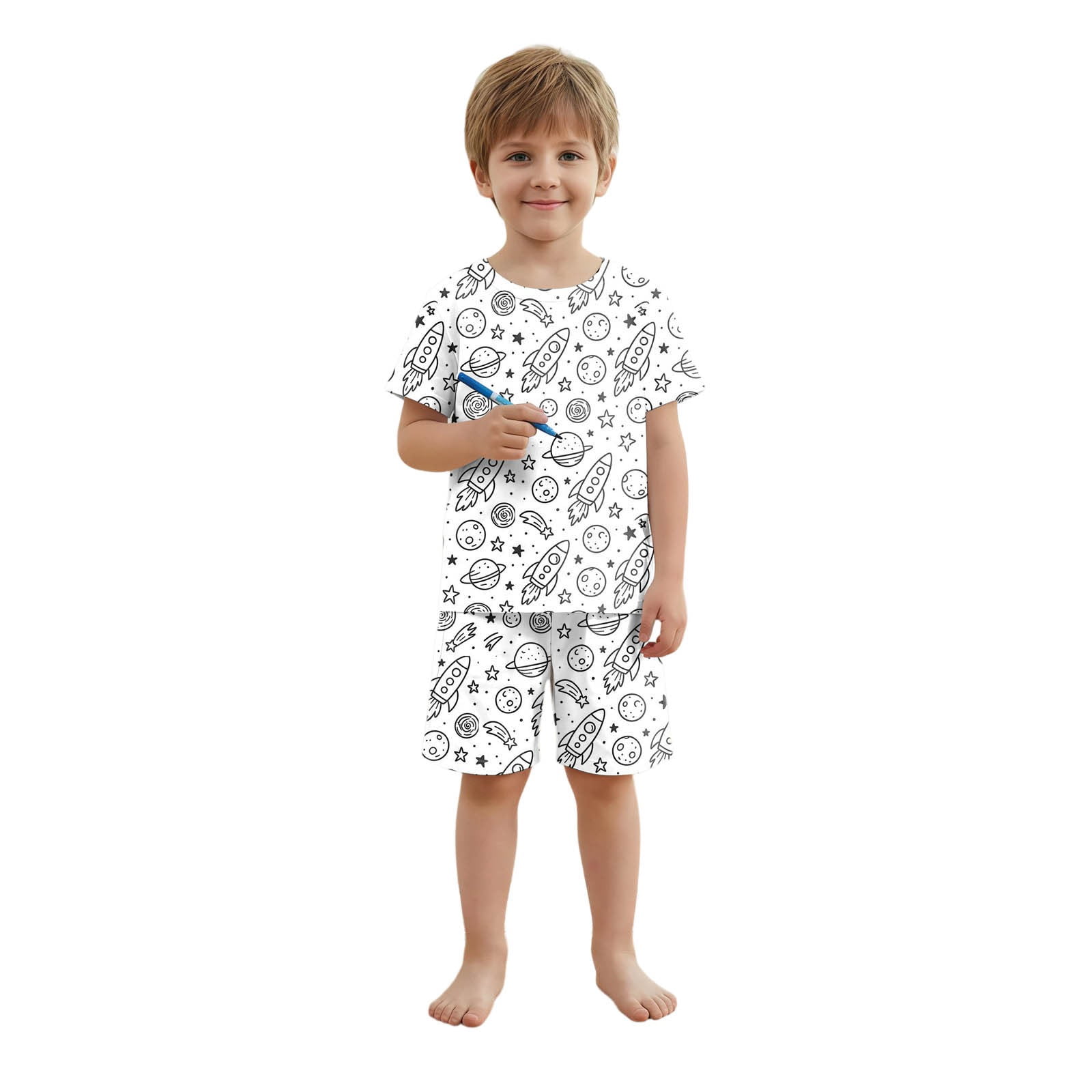 BOOMNY Toddler Boys Loungewear Outfits Doodle Graphic Short Sleeve ...